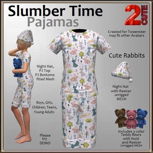 Second Life Marketplace - Slumber Time Pajamas [2cute] Cute Rabbits